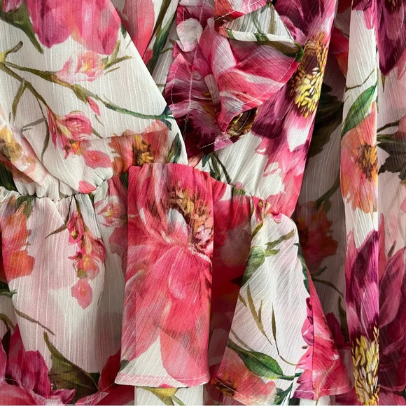 Express | Tops | Express Nwt Floral Ruffle Sheer Blouse Size Xs Pinks ...